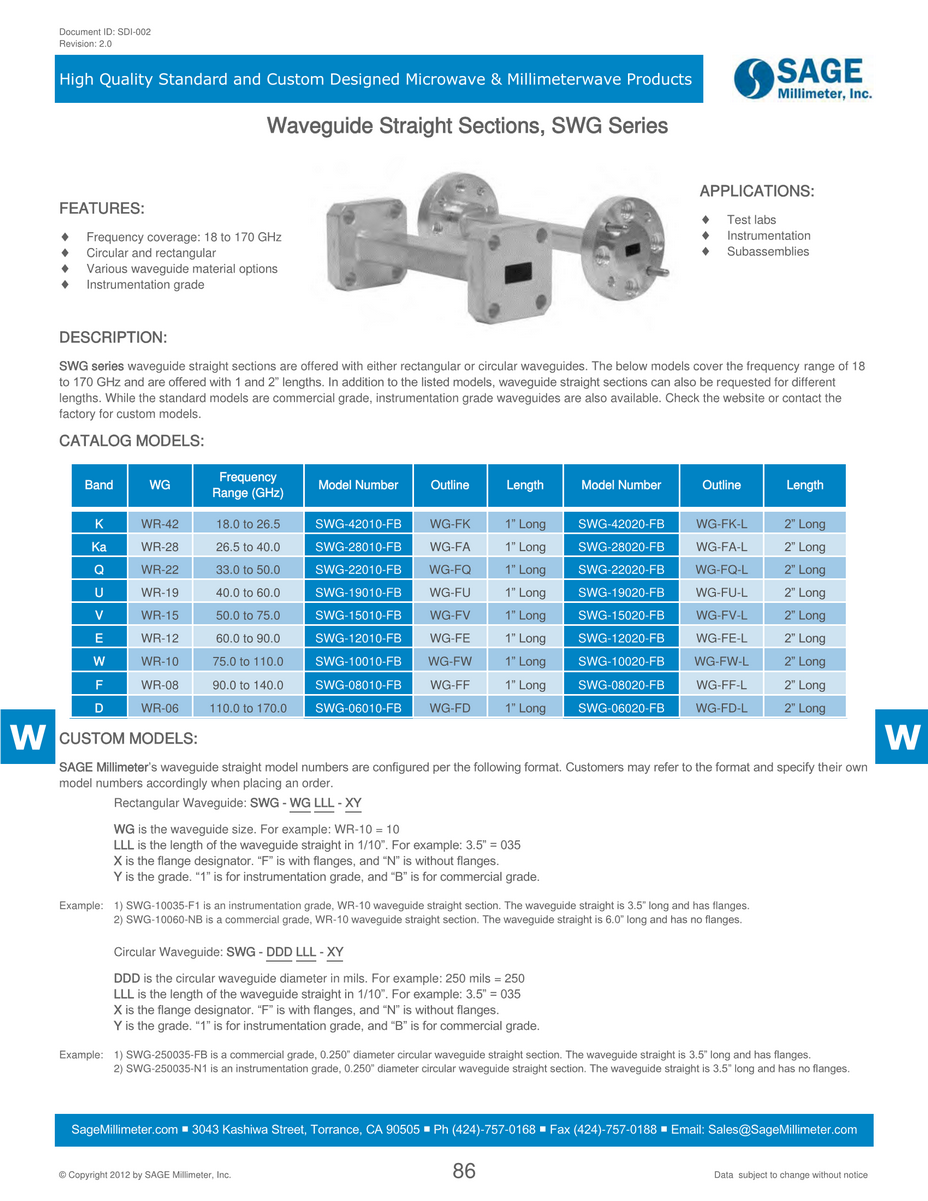 Waveguide Straight Sections - LTEQ MICROWAVE